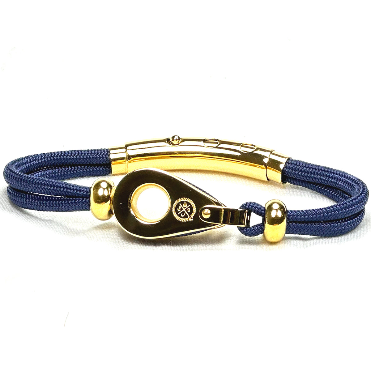 Double Cord Navy Blue with SS Pulley & Beads Gold – Seaknots