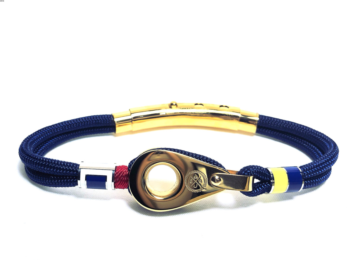 Double Cord Navy With SS Pulley w Shackle & Flags Gold – Seaknots