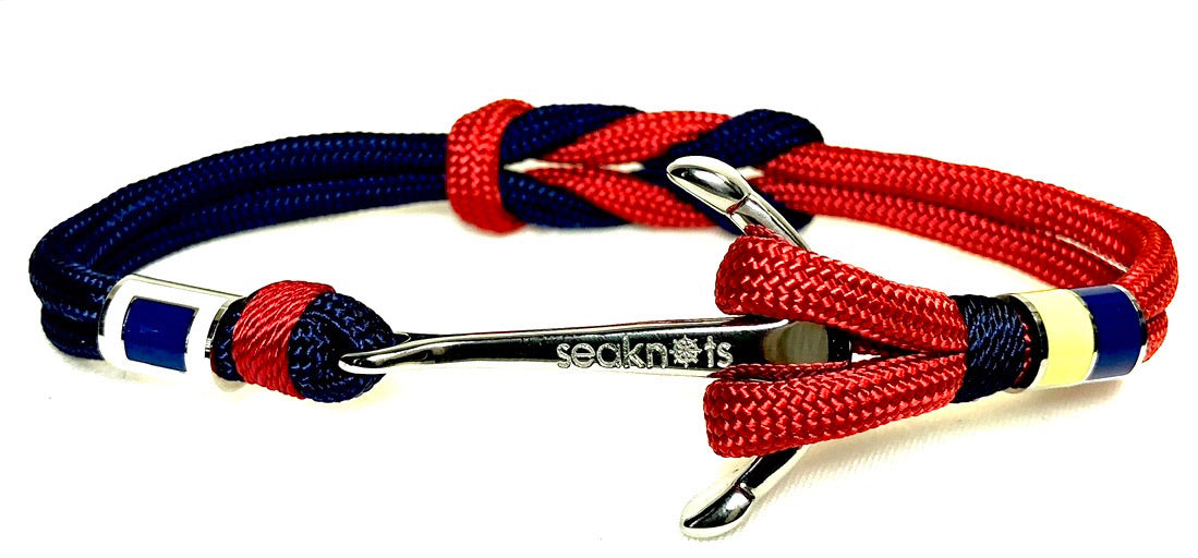 Double Cord Navy Red With SS Anchor & Flags Silver – Seaknots